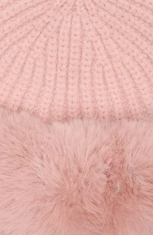 Treasure & Bond Faux Fur Trim Ribbed Knit Cloche - Pink