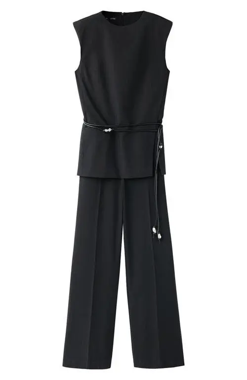 Mango Beaded Belt Sleeveless Jumpsuit - Black