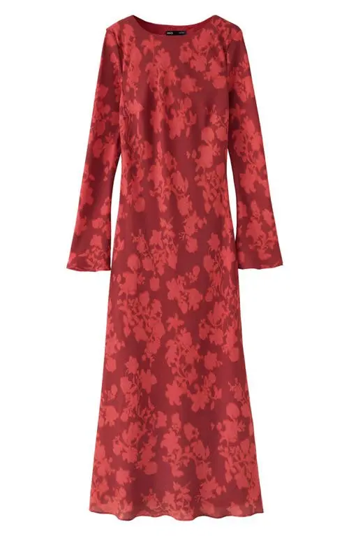Mango Printed Long Sleeve Midi Dress