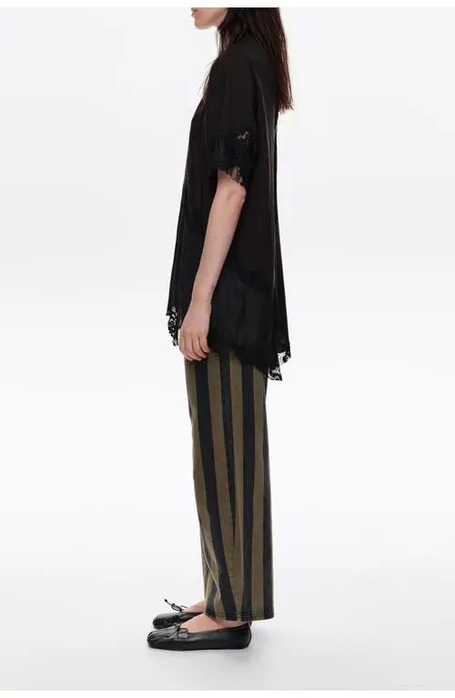 Bimba Y Lola Lace Patchwork Long T-shirt - Black