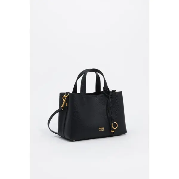 Bimba Y Lola Medium Leather Chihuahua Tote - Black Silver