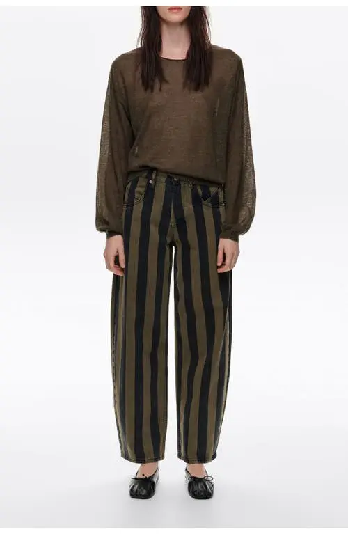 Bimba Y Lola Striped Denim Barrel Trousers - Khaki