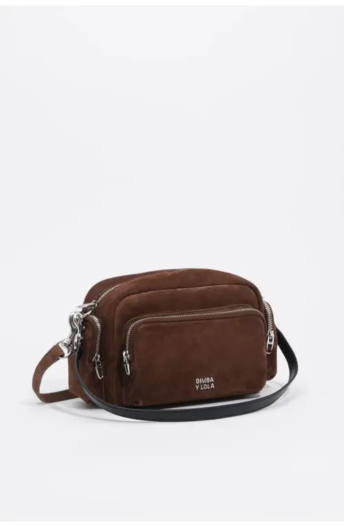 Bimba Y Lola Large Suede Pocket Crossbody Bag - Coffee