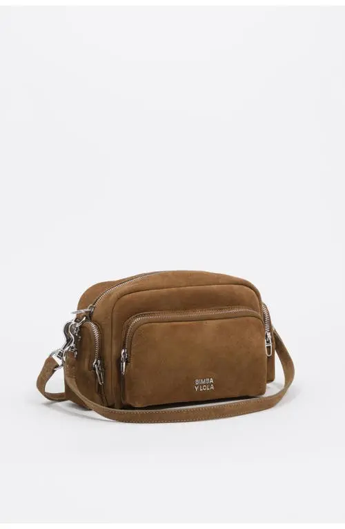 Bimba Y Lola Large Suede Pocket Crossbody Bag - Olive