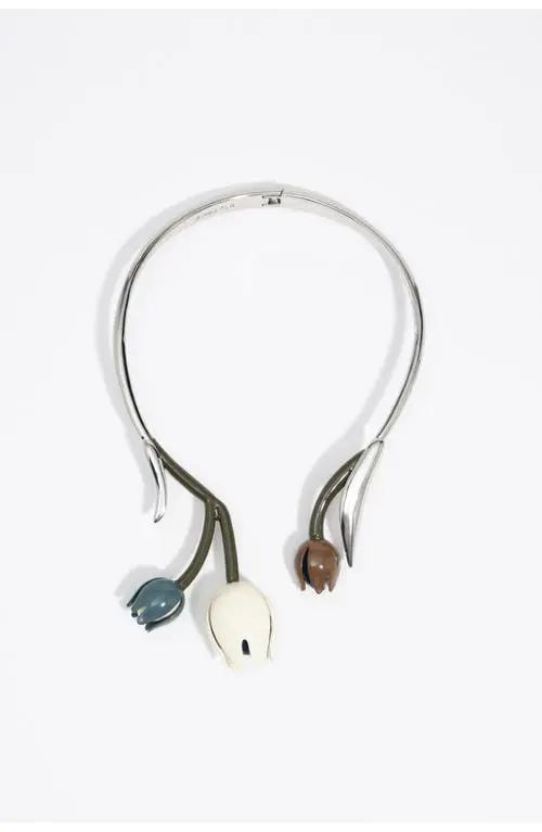 Bimba Y Lola Rigid Necklace With Enamel Tulips - Dark Silver
