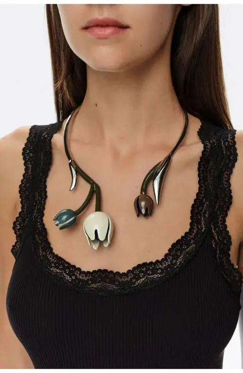 Bimba Y Lola Rigid Necklace With Enamel Tulips