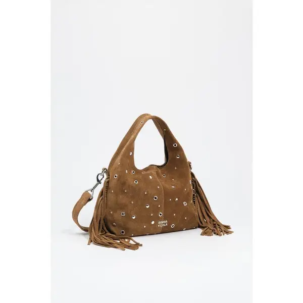 Bimba Y Lola Small Suede Paper Bag With Fringing And Studs