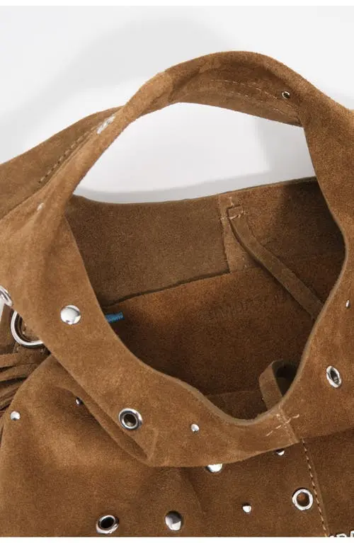 Bimba Y Lola Small Suede Paper Bag With Fringing And Studs