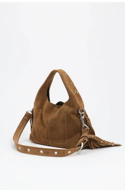 Bimba Y Lola Small Suede Paper Bag With Fringing And Studs