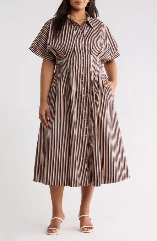 SUGARLIPS Wilderra Pleated Midi Dress - Brown-multi