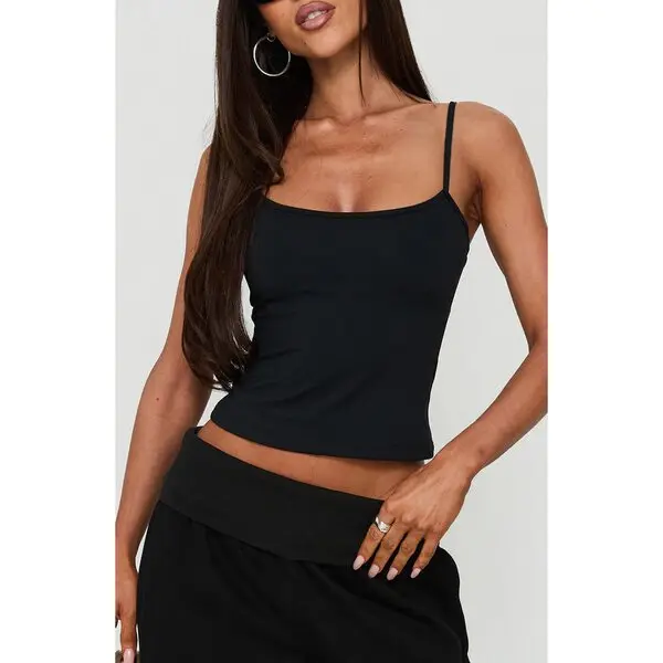 Princess Polly Daily Define Thin Strap Tank Top - Black