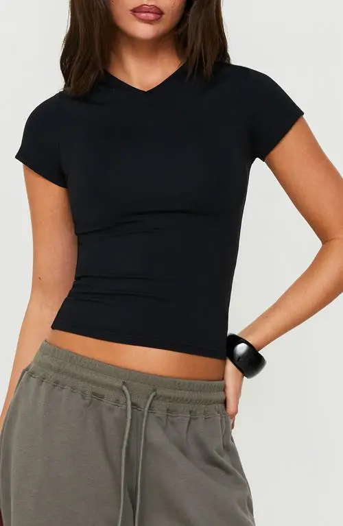 Princess Polly Daily Define Stretch V-neck T-shirt - Black