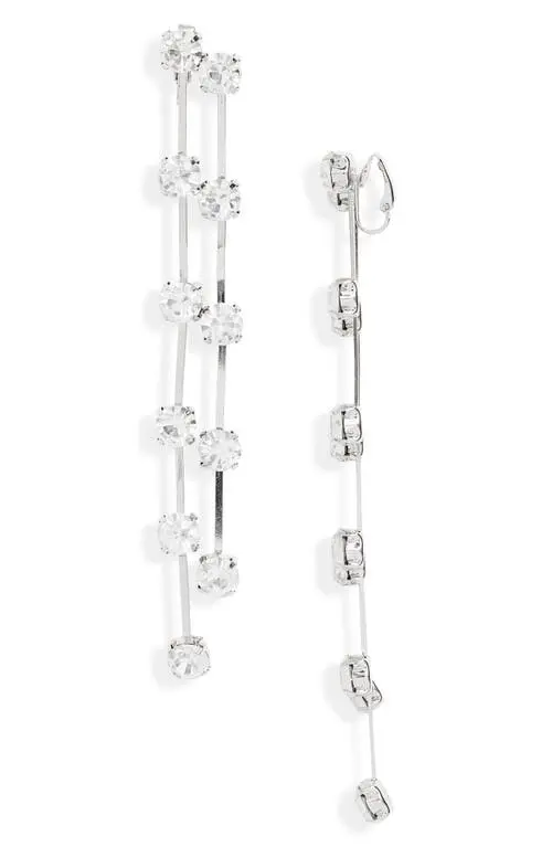 KENNETH JAY LANE Two-row Crystal Drop Clip-on Earrings - Silver