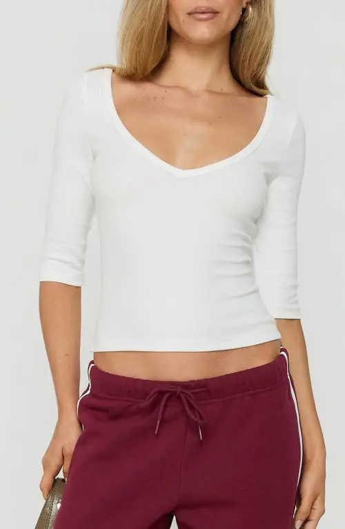 Princess Polly Baseline Rib V-neck Tee - White