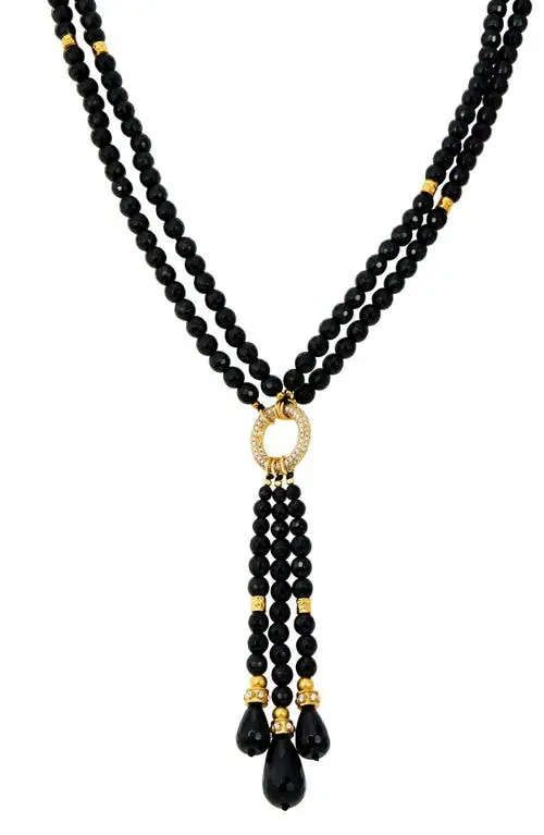 SAVVY CIE JEWELS 18k Gold Plate Onyx Tassel Double Strand Necklace - Black