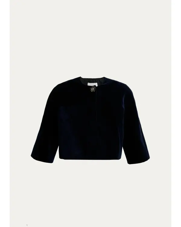 Erdem Embellished Velvet Elbow-sleeve Bolero Jacket - Navy