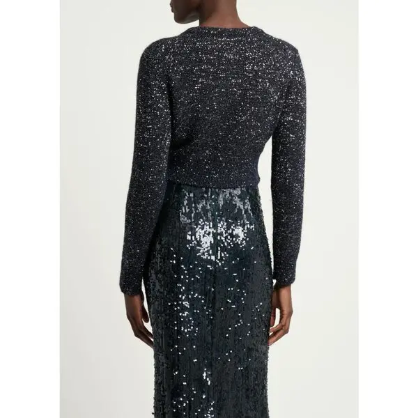Erdem Crystal Brooch Paillette Knit Crop Crewneck Cardigan