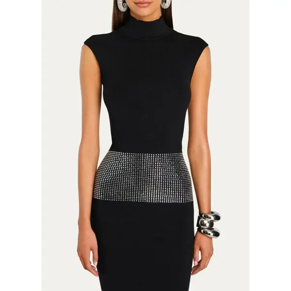 Retrofete Leontine Embellished Mock-neck Midi Dress