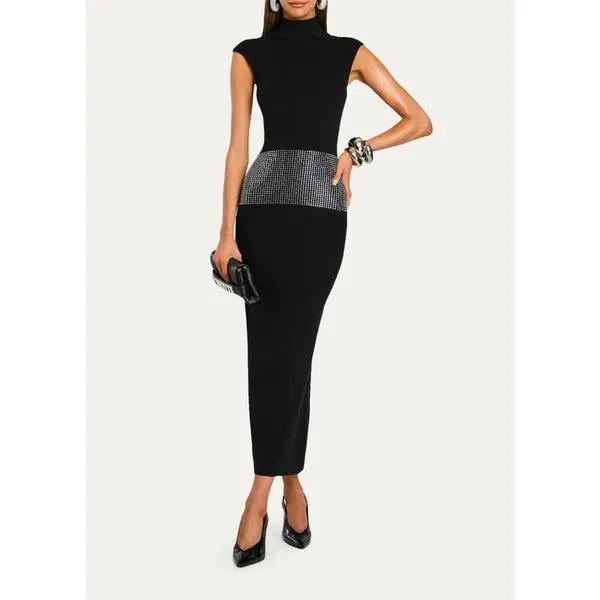 Retrofete Leontine Embellished Mock-neck Midi Dress