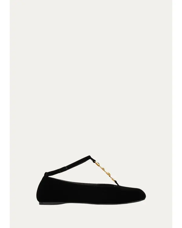 NODALETO Velvet T-strap Ballerina Flats - Black