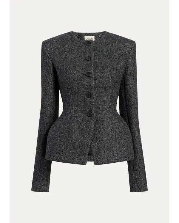 Khaite Enzi Single-breasted Wool Collarless Peplum Jacket - Charcoal
