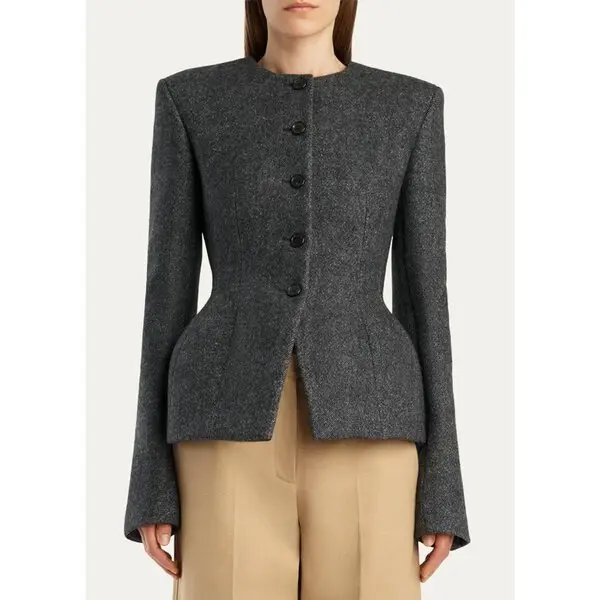 Khaite Enzi Single-breasted Wool Collarless Peplum Jacket