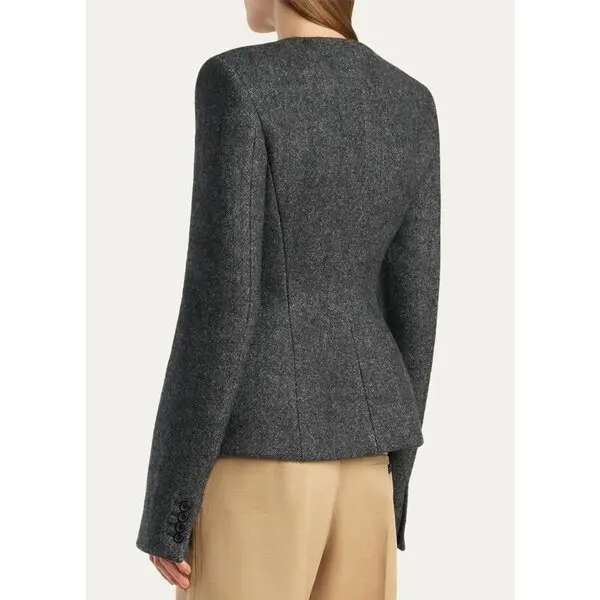 Khaite Enzi Single-breasted Wool Collarless Peplum Jacket