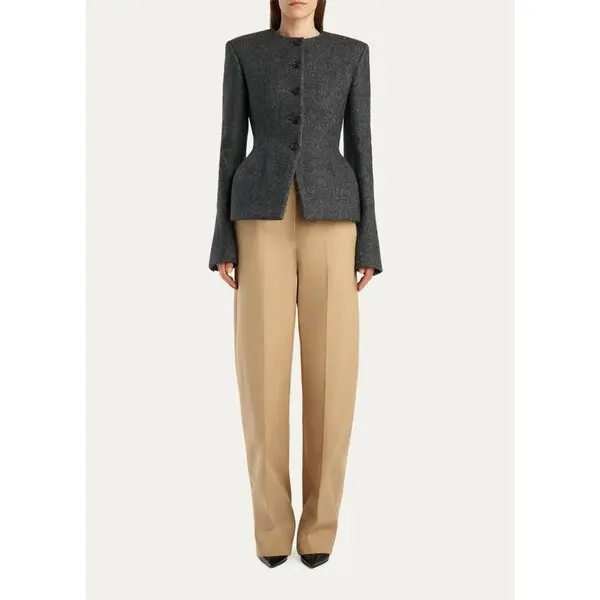 Khaite Enzi Single-breasted Wool Collarless Peplum Jacket