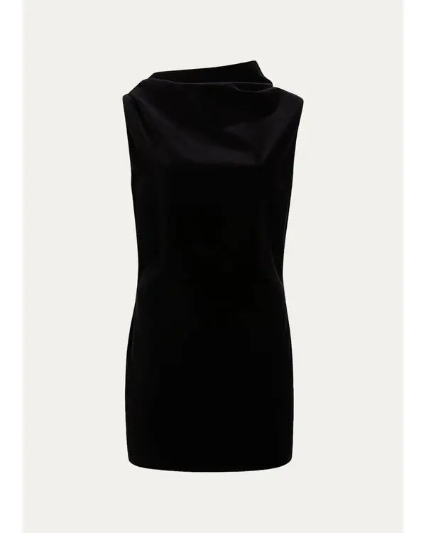 Khaite Astor Cowl-neck Draped Velvet Sleeveless Mini Dress - Black