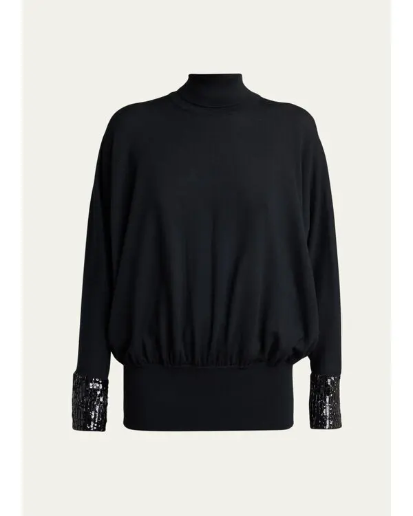Valentino Garavani Turtleneck Sequined Balloon Sweater - Nero