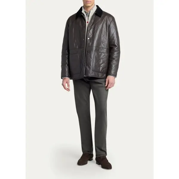 Kiton Corduroy-collar Quilted Leather Jacket