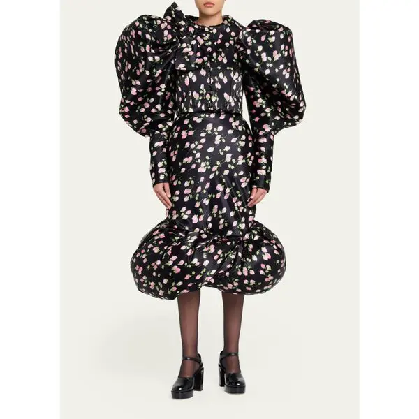 Marc Jacobs Rose-print Satin Bow Balloon-sleeve Crop Jacket