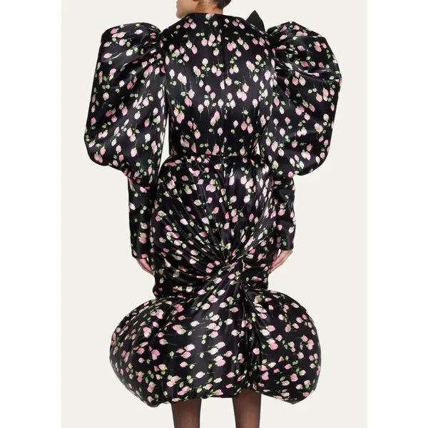 Marc Jacobs Rose-print Satin Bow Balloon-sleeve Crop Jacket