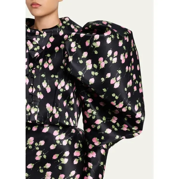 Marc Jacobs Rose-print Satin Bow Balloon-sleeve Crop Jacket