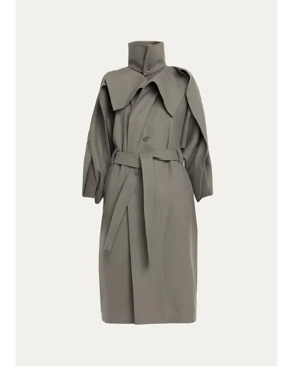 Issey Miyake Calligraph Wool Sculptural Belted Trench Coat