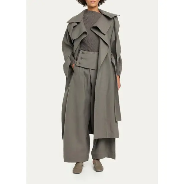 Issey Miyake Calligraph Wool Sculptural Belted Trench Coat