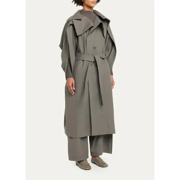 Issey Miyake Calligraph Wool Sculptural Belted Trench Coat