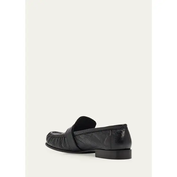 Miu Miu Crinkled Leather Buckled Moccasin Loafers