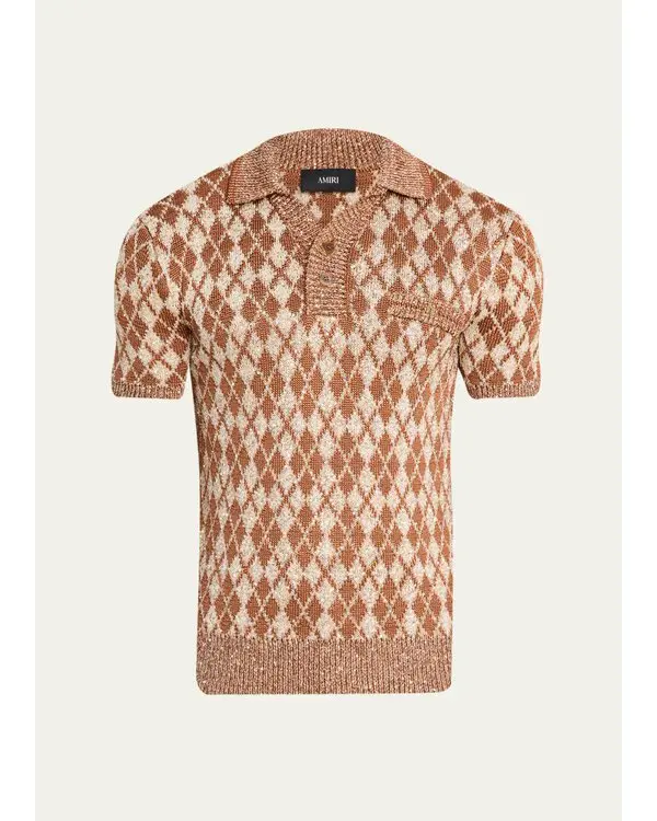 Amiri Argyle Short-sleeve Polo Sweater