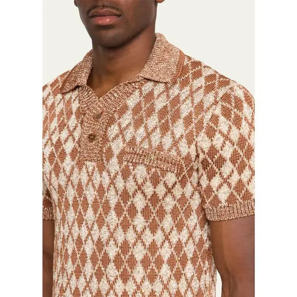 Amiri Argyle Short-sleeve Polo Sweater