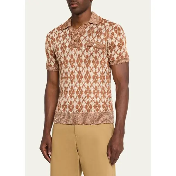 Amiri Argyle Short-sleeve Polo Sweater