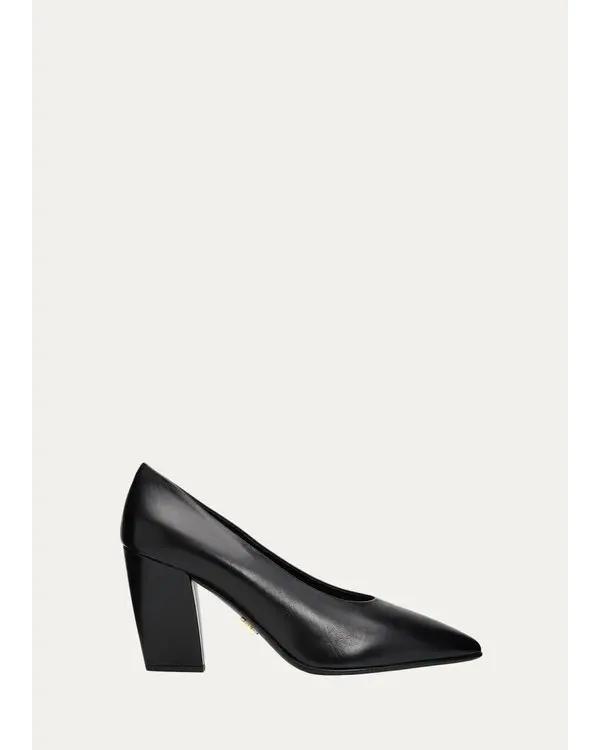 Prada 85mm Leather Block-heel Pumps - Nero