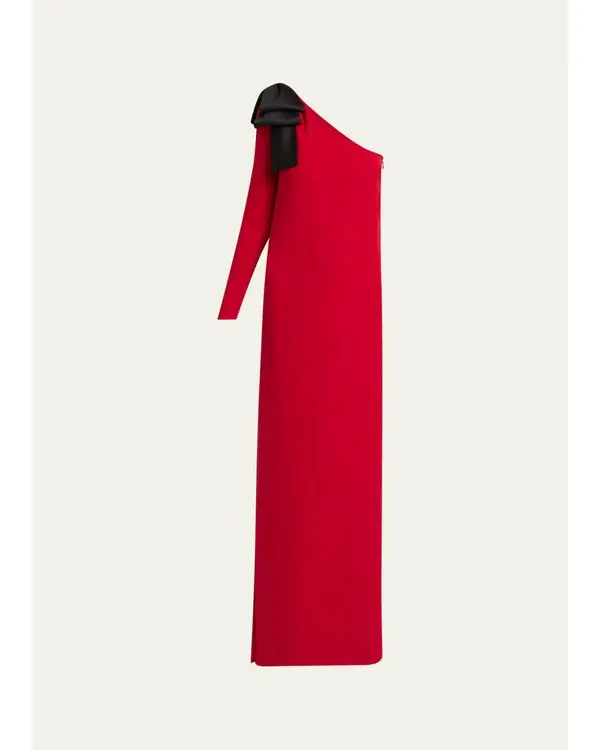 Valentino Garavani Bow One-shoulder Silk Crepe Column Gown - Red