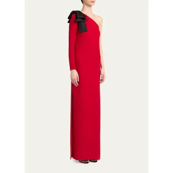 Valentino Garavani Bow One-shoulder Silk Crepe Column Gown
