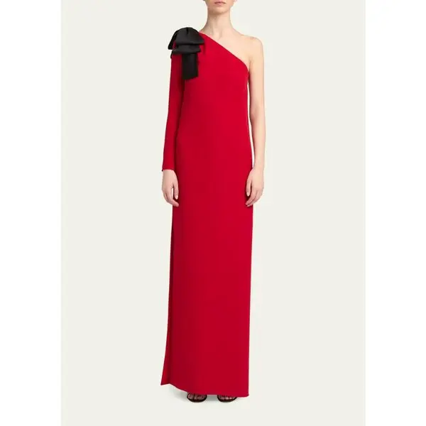 Valentino Garavani Bow One-shoulder Silk Crepe Column Gown
