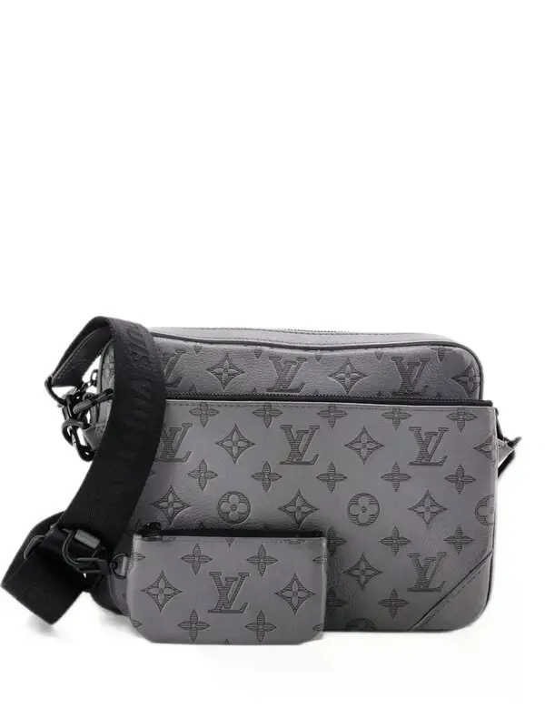 LOUIS VUITTON Trio Messenger Bag Monogram Shadow Leather Crossbody Bag - Grey
