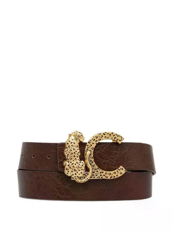 Lola Casademunt Leopard-buckle Crinkled Belt - Brown