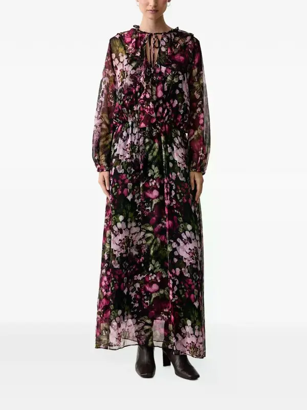 Lola Casademunt Floral-print Ruffled Maxi Dress - Black