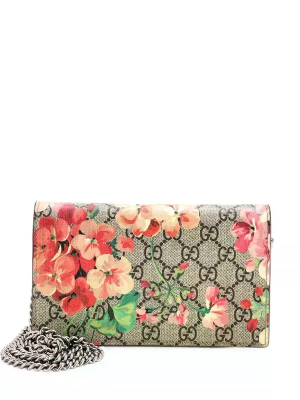 Gucci Chain Wallet Blooms Print Gg Coated Canvas Crossbody Bag - Brown