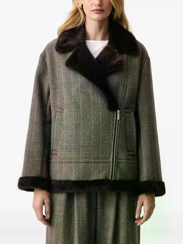 Armani Exchange Check-pattern Faux-fur-trim Jacket - Brown